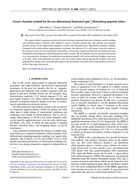 Pdf Greens Function Method For The Two Dimensional Frustrated Spin