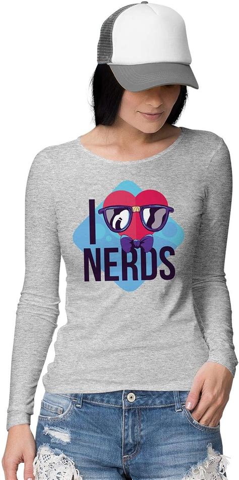 Blak Tee Damen Classy I Love Nerds Slogan Langarmshirt Amazon De Fashion