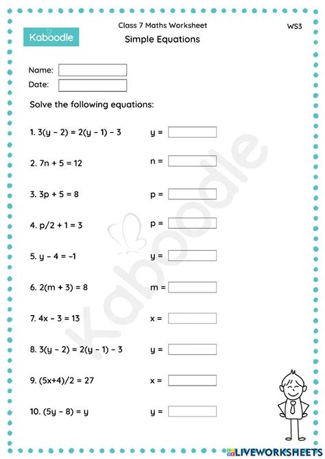 class 7 simple equation worksheet mastering the basics of algebra