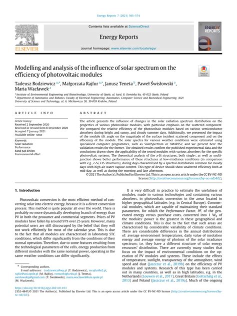Pdf Modelling And Analysis Of The Influence Of Solar Spectrum On The Efficiency Of