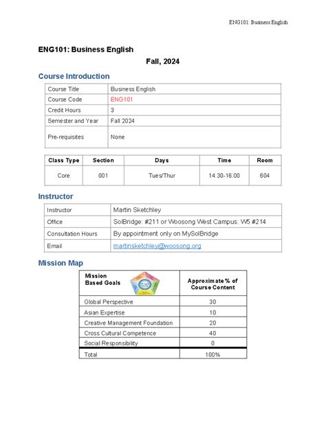 Business English Fall2024 Syllabus Eng101 Business English Fall 2024 Course Introduction