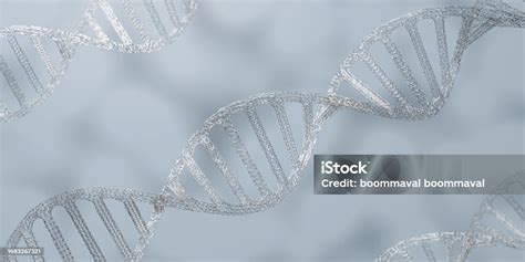 파란색 배경에 흰색 Dna 나선 유전자 또는 유전 분자가 있는 생물학의 개념 3d 그림 3차원 형태에 대한 스톡 사진 및 기타