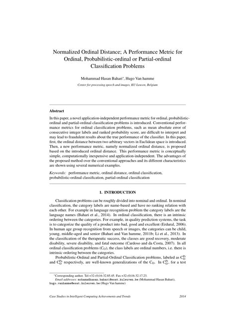 Pdf Normalized Ordinal Distance A Performance Metric For Ordinal