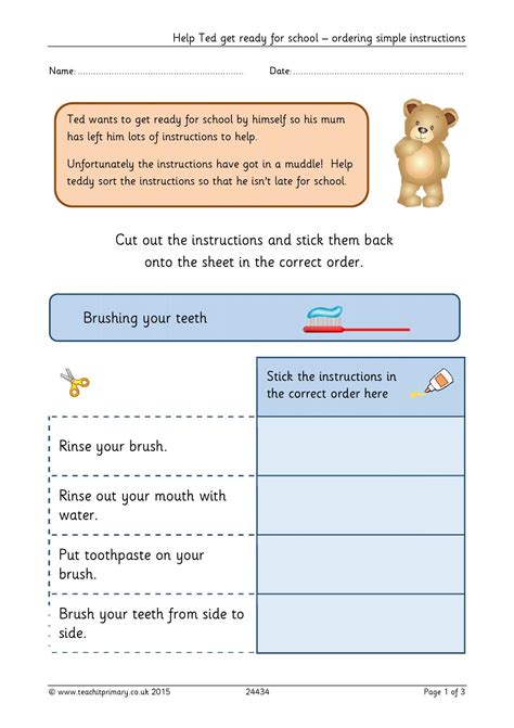 Help Ted Get Ready For School Ordering Simple Instructions F Ks1