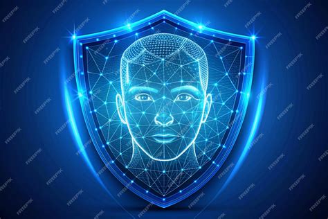 3d Face Recognition Illustration On Shield Concept Of Facial Recognition Face Id System