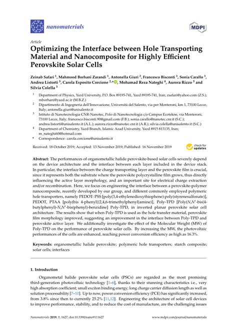 Pdf Optimizing The Interface Between Hole Transporting Material And
