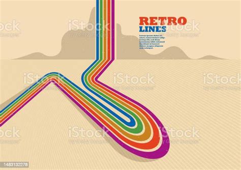 복고풍 라인 벡터 추상적 인 배경 3d 차원 관점 빈티지 그래픽 디자인 아트 포스터 70 년대 의 스타일로 벽지 3차원 형태에 대한 스톡 벡터 아트 및 기타 이미지 Istock