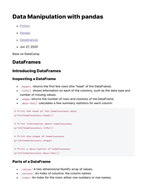 Data Manipulation With Pandas Yuleis Sandbox Pdf Array Data Structure Computer Programming