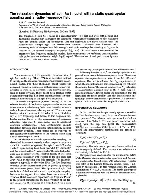 Pdf The Relaxation Dynamics Of Spin I 1 Nuclei With A Static Quadrupolar Coupling And A Radio