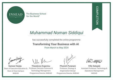 mohammed noman siddiqui on linkedin transforming your business with ai program at insead has