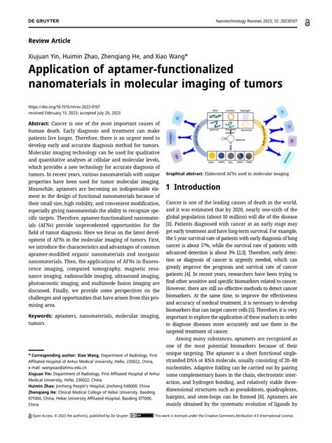 Pdf Application Of Aptamer Functionalized Nanomaterials In Molecular Imaging Of Tumors