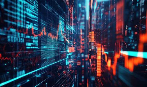 Digital Data Visualization Abstract Representation Financial Market Trends Glowing Lines Charts