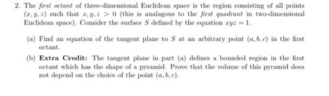 solved the first octant of three dimensional euclidean space