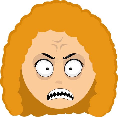 Head Red Hair Girl Cartoon Furious Vein Sharp Teeth Stock Vector