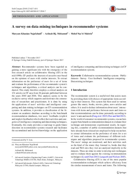 Pdf A Survey On Data Mining Techniques In Recommender Systems