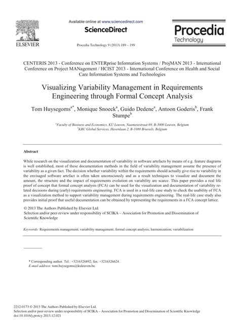 Pdf Visualizing Variability Management In Requirements Engineering Through Formal Concept Analysis
