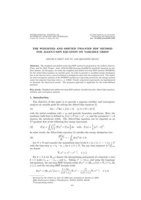 Global Science Press The Weighted And Shifted Two Step Bdf Method For