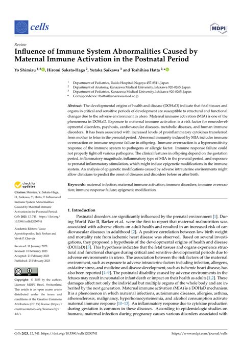 Pdf Influence Of Immune System Abnormalities Caused By Maternal Immune Activation In The