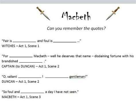 Macbeth Key Quotes Teaching Resources
