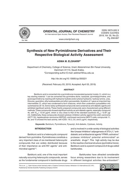 Pdf Synthesis Of New Pyrimidinone Derivatives And Their Respective