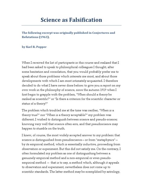 Popper Karl Science As Falsification Download Free Pdf Falsifiability Pseudoscience
