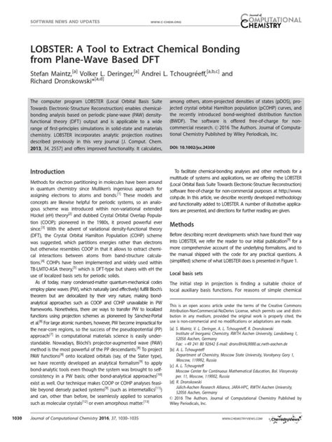Lobster A Tool To Extract Chemical Bonding From Plane Wave Based Dft Pdf Molecular Orbital