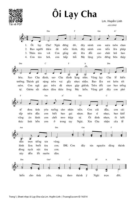 Sheet ôi Lạy Cha PDF Lm Huyền Linh lời hợp âm nốt nhạc