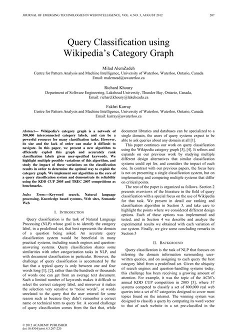 Pdf Query Classification Using Wikipedias Category Graph