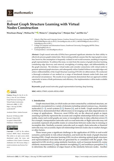 Pdf Robust Graph Structure Learning With Virtual Nodes Construction