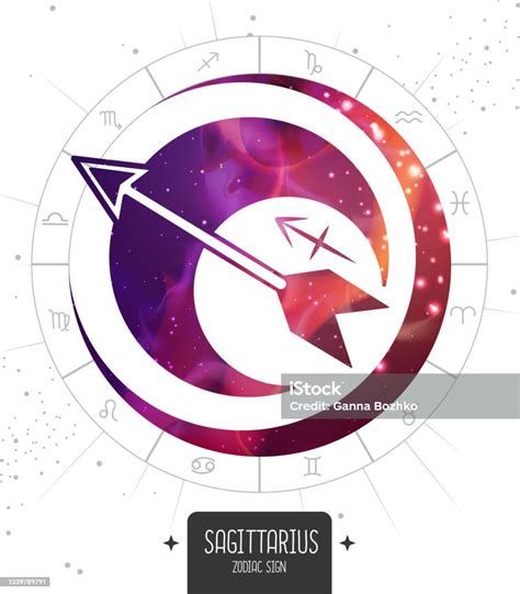 점성술 궁수 조디우스 조디악 기호현대 마법 마술 카드 내부의 우주 공간을 가진 궁수 자리 실루엣 궁수자리에 대한 스톡 벡터 아트