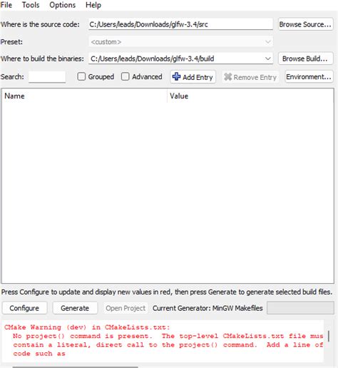Cmake Error When Building Glfw Support Glfw