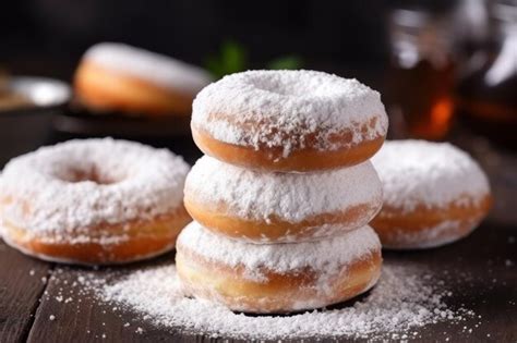 Tasty Powdered Sugar Donuts On Table Premium Ai Generated Image