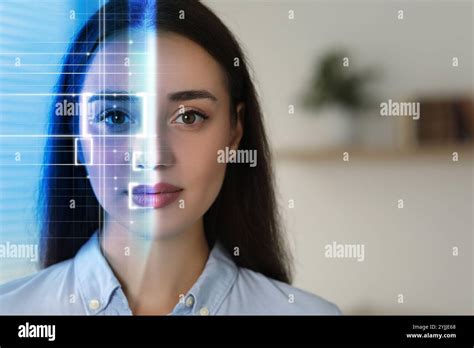 Facial Recognition System Woman Undergoing Biometric Verification At Home Stock Photo Alamy