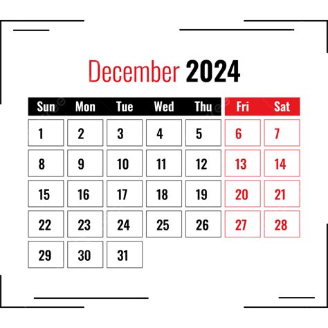 2024년 12월 달력 벡터 2024년 달력 12월 달력 Png 일러스트 및 벡터 에 대한 무료 다운로드 Pngtree