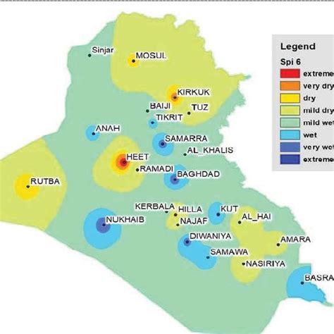 Spatial Drought Distribution Map For Spi 6 At April Month From 2030 Download Scientific Diagram