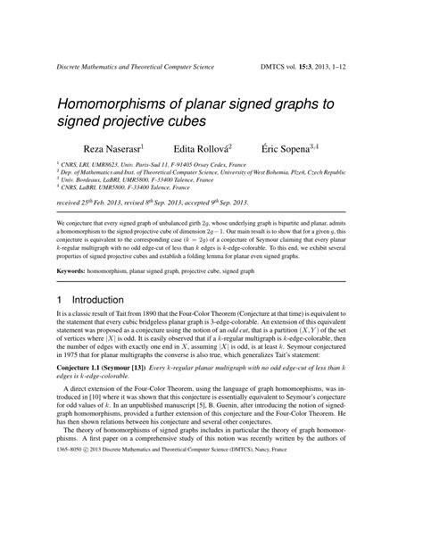 Pdf Homomorphisms Of Planar Signed Graphs To Signed Projective Cubes