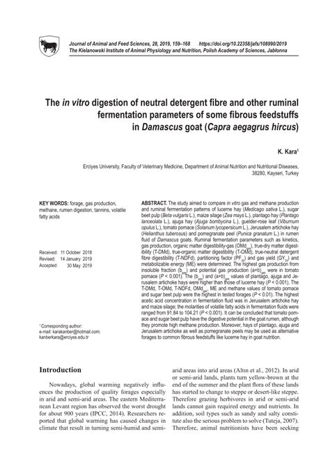 Pdf The In Vitro Digestion Of Neutral Detergent Fibre And Other Ruminal Fermentation
