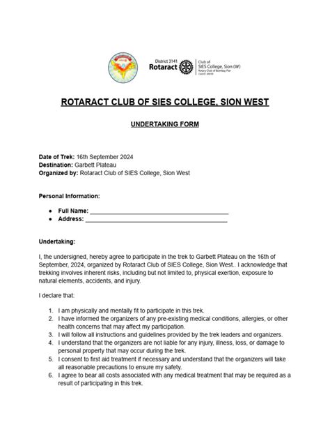 Undertaking Form Pdf