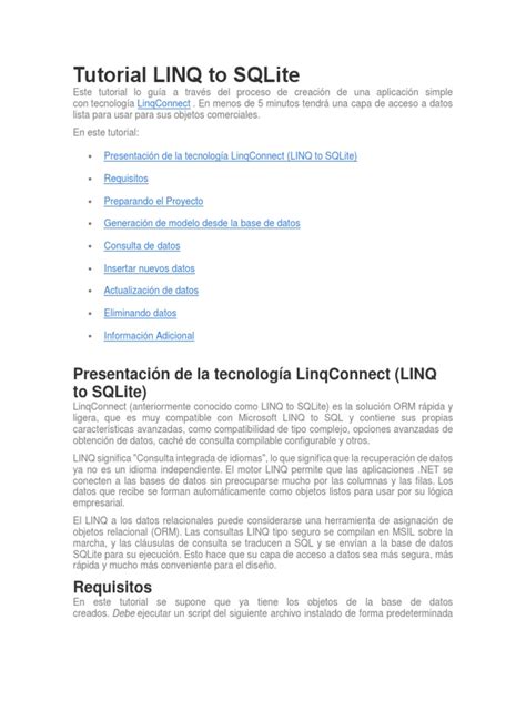 Tutorial Linq To Sqlite Pdf Consulta Integrada De Idiomas Sql