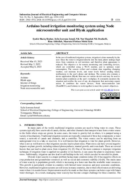 Pdf Arduino Based Irrigation Monitoring System Using Node Microcontroller Unit And Blynk