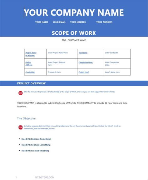 Scope Of Work Template SOW Template Microsoft Word Template Project Outline Statement Of