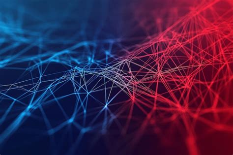Futuristic Digital Grid With Red And Blue Glowing Network Connections And Abstract Technology
