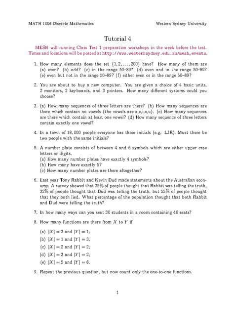 Tutorial 4 Math 1006 Discrete Mathematics Western Sydney University Tutorial 4 Mesh Will