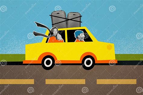 коллаж арт карикатура изображение веселых счастливых два человека идущих отпуск выходные пикник