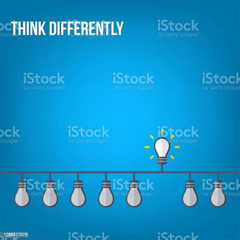 군중에서 눈에 띄는 다르게 생각 전구의 그래픽은 비즈니스 개념을 나타냅니다 새로운 아이디어 변화 추세 용기 창의적인 솔루션 혁신 및 독특한 방법 개념 개념에 대한 스톡 벡터