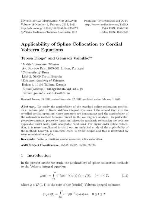 Pdf Applicability Of Spline Collocation To Cordial Volterra Equations