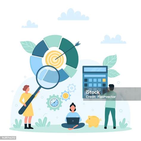 비즈니스 분석 분석 작은 사람들이 돋보기로 원형 차트를 분석합니다 개념에 대한 스톡 벡터 아트 및 기타 이미지 개념 검색