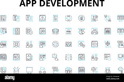 app development linear icons set platform framework code interface