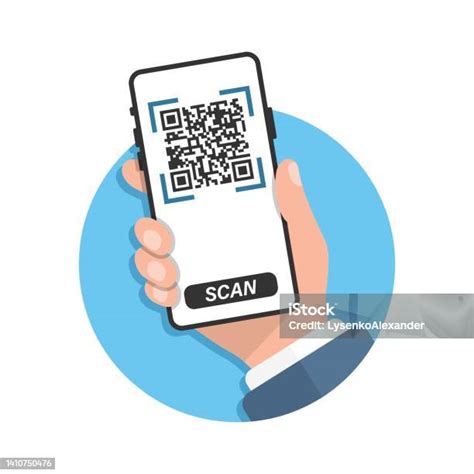 평면 스타일의 Qr 코드 스캔 그림 고립 된 배경에 휴대 전화 스캐닝 벡터 일러스트 레이 션 바코드 리더를 손에 들고 비즈니스