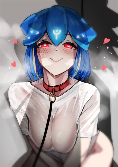 Rule 34 1girls Bao Vtuber Big Breasts Blue Hair Blush Blush Lines Bottomless Cleavage Collar